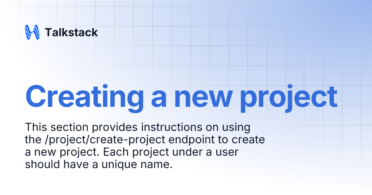 Creating a new project | Talkstack